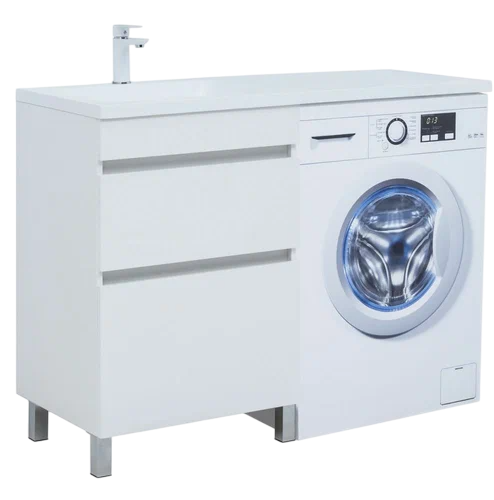 Тумба под раковину без столешницы Aquanet Вега 58 напольная, под стиральную машину, белый глянцевый