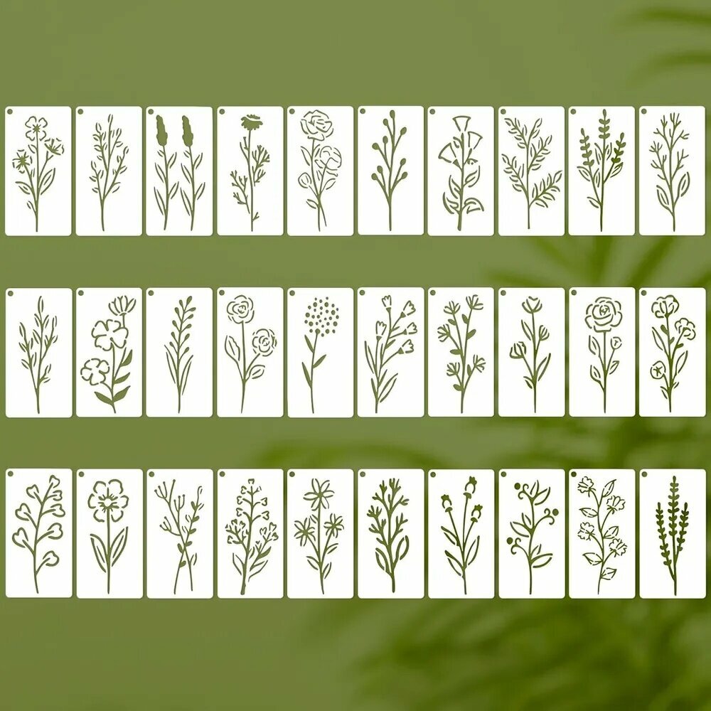30 шт. трафаретов для рисования, 5.91x2.95 дюйма, декоративные цветочные трафареты, многоразовые, виноградные листья, шаблоны