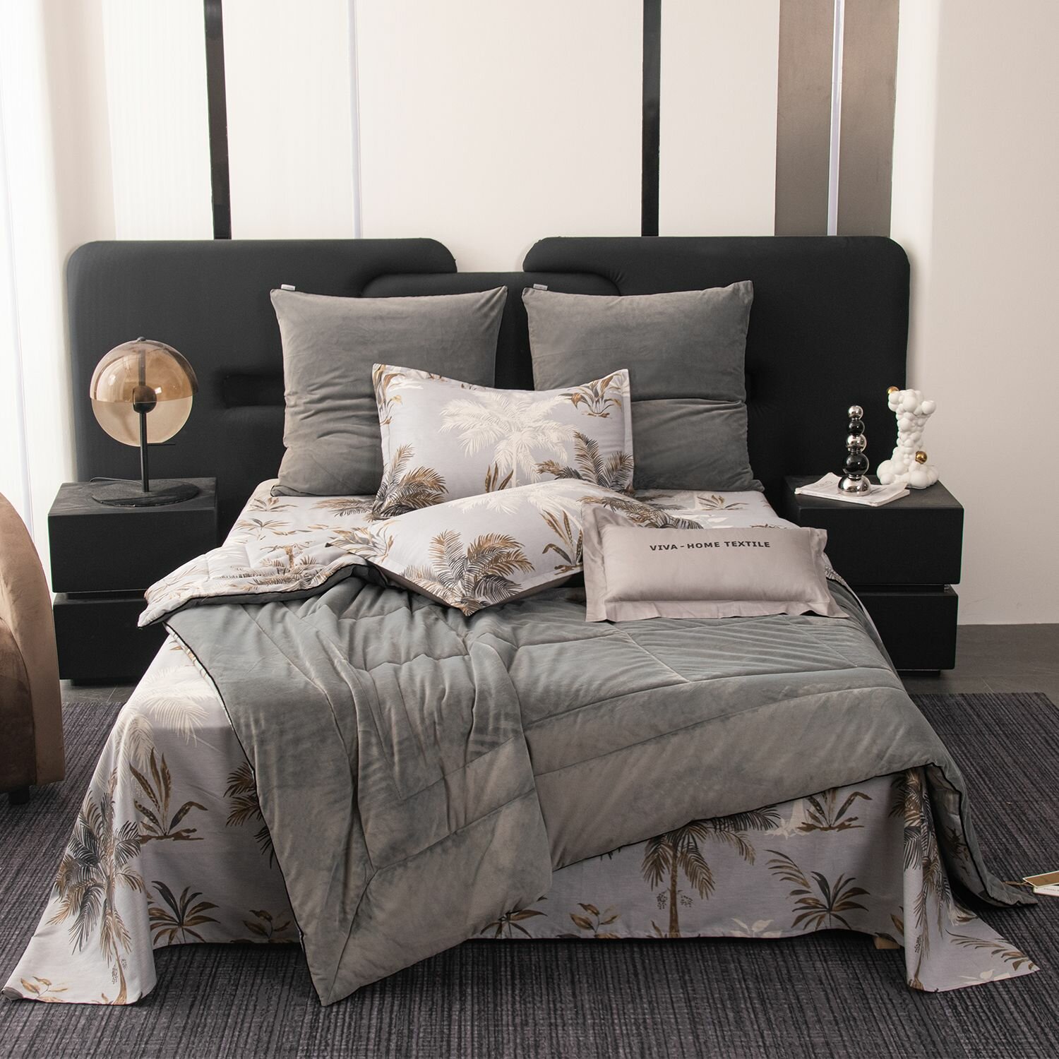 Постельное бельё VIVA HOME TEXTILE, евролюкс, сатин/вельвет, с одеялом, 6 предметов