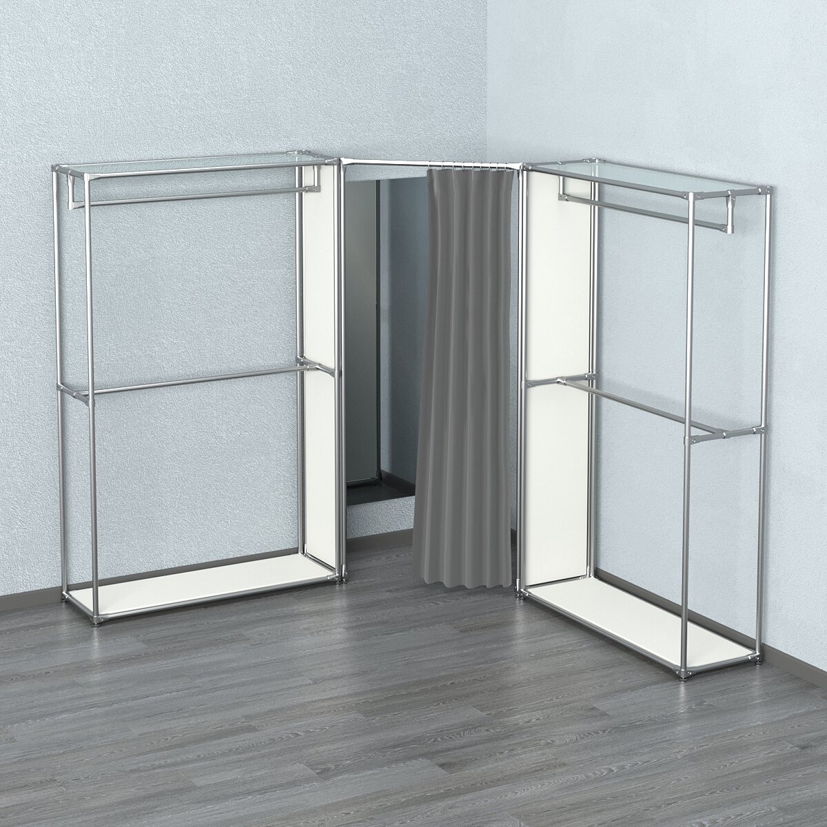 Примерочная с зеркалом из системы хром с поручнями №1-1, Белый