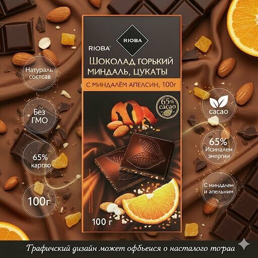 RIOBA Шоколад горький миндаль, цукаты, апельсин, 100г