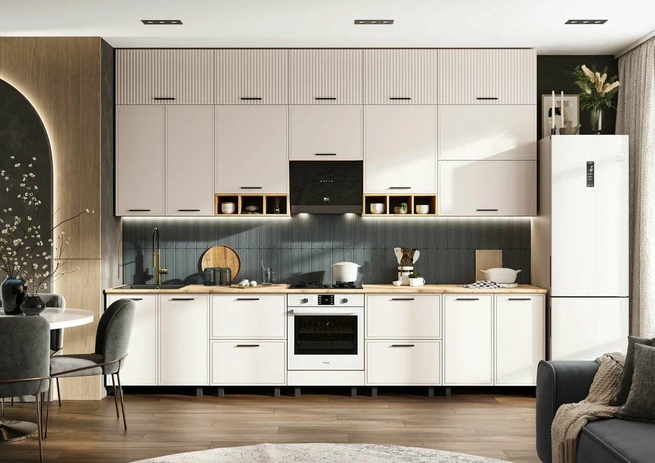 Кухня Бьянка 3,4 м. Люкс комплектация Кашемир, Дуб Крафт