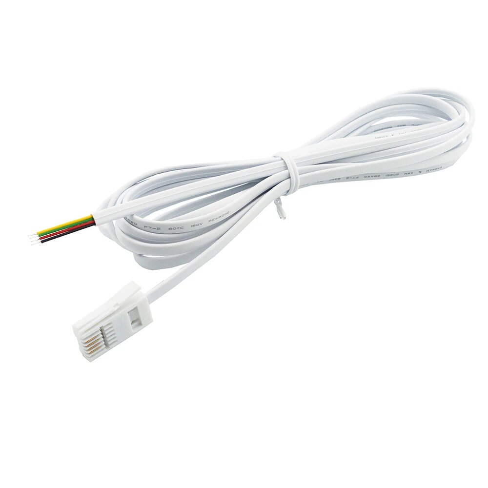 Разъем RJ11 6P4C BT, 4-жильный телефонный штекерный кабель, британский разъем BT, белый хвост, очищенный и луженый