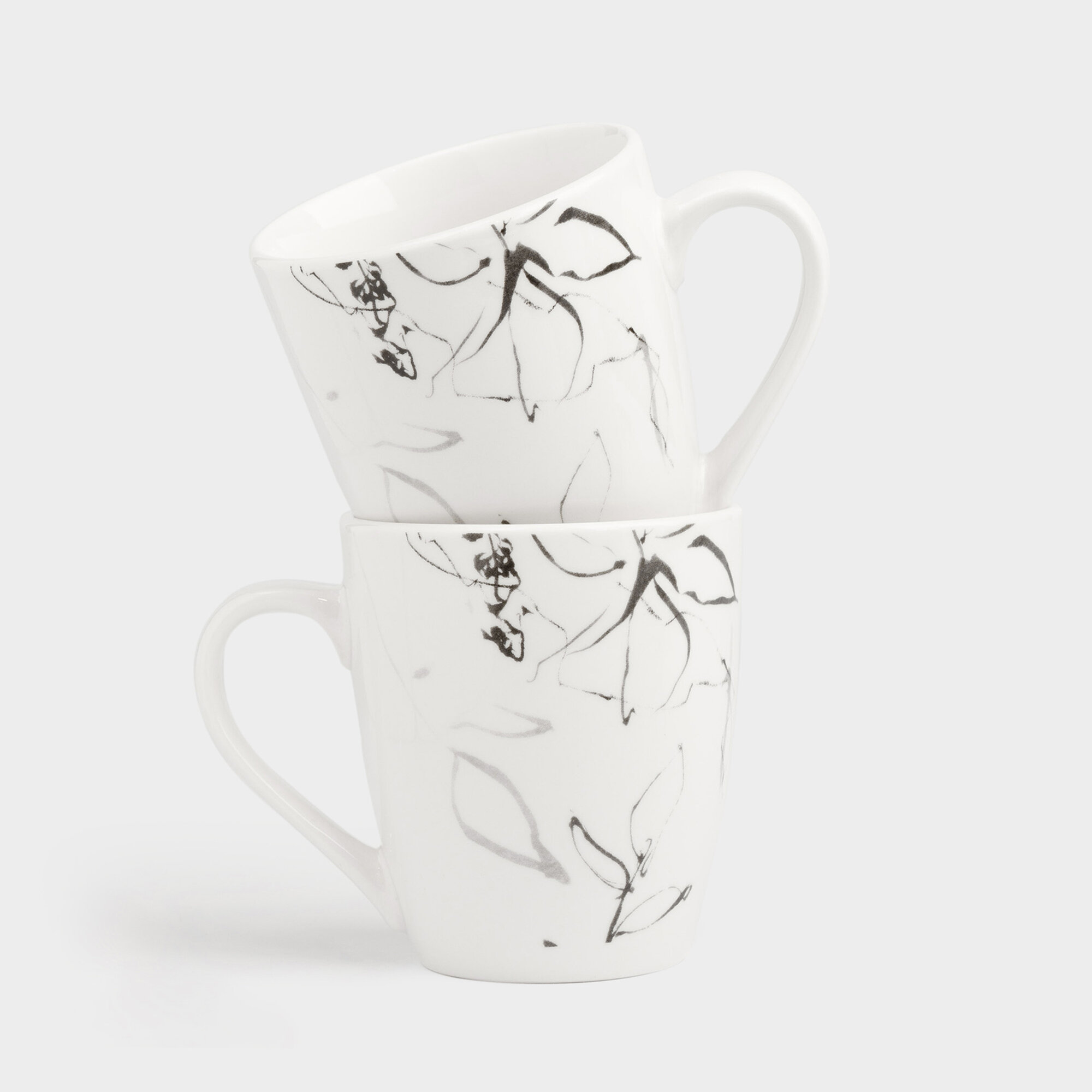 Кружка, 350 мл, 2 шт, фарфор P, белая, Силуэтные цветы, Silhouette flowers