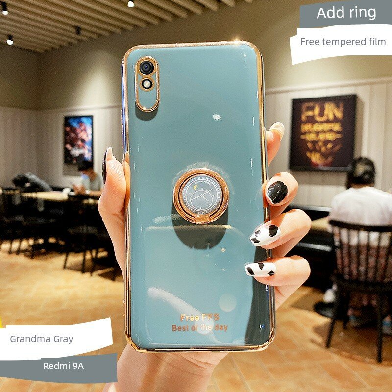 Чехол для Redmi 9A из силикона с кольцом-часами и защитой от царапин, цвет светло-серый