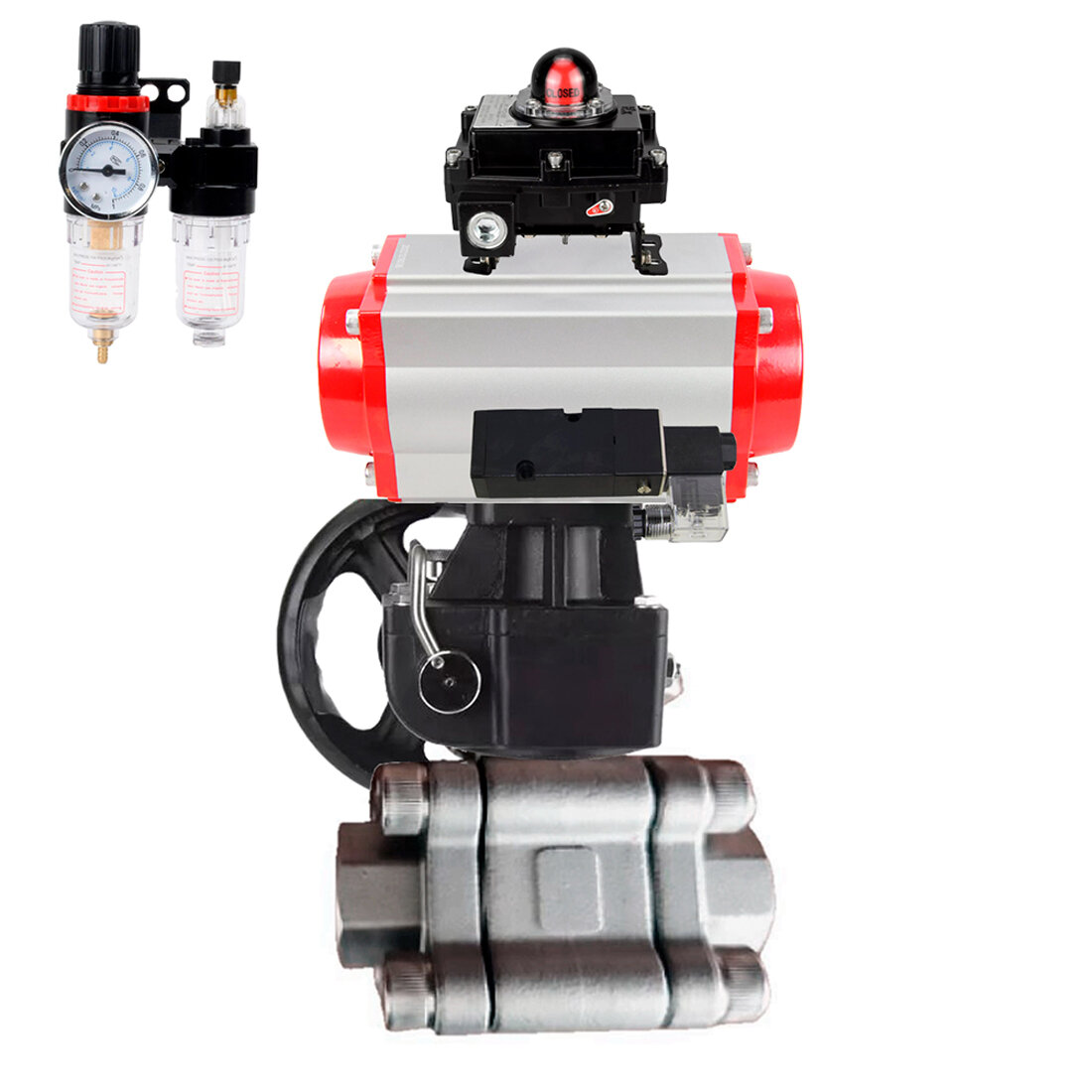 Кран шаровой DN.ru 316-316-PTFE-FP-SW-ISO-H Ду100 Ру63 полнопроходной, корпус - нерж. сталь SS316, под приварку, с пн. приводом DA-105, пн. распред. PND2-S1EM-52-1NC-J08-24VDC, БКВ LSB-410-02ExM12-250, дублером HDM-3, БПВ APU1-10-40-V08 (опрессовано)