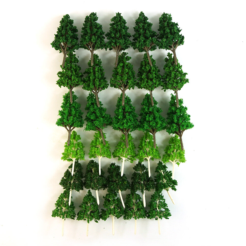 30pcs Green Mixed Model Tree Set Train Scenery ature Landscape Scenery Sand Table Models Architecture Trees Plastic 15pcs Style 1 + 15pcs Style 2 65g 210*180*50mm