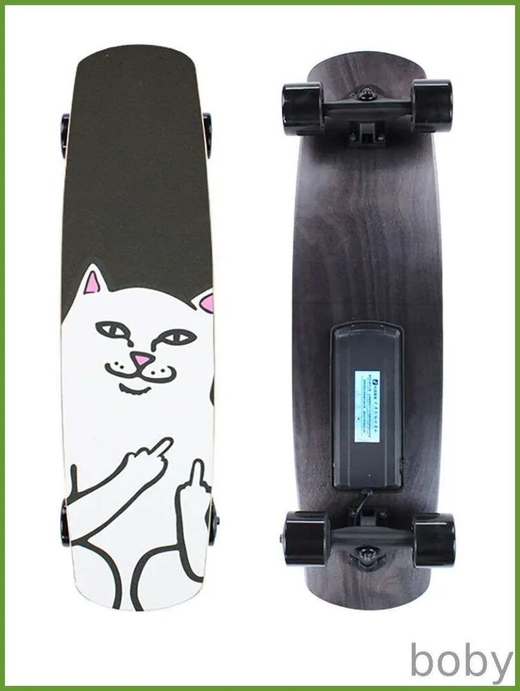 Электроскейт с изображением кота, белый и черный цвет, для взрослых, полиуретановые колеса, антиблокировочная система
