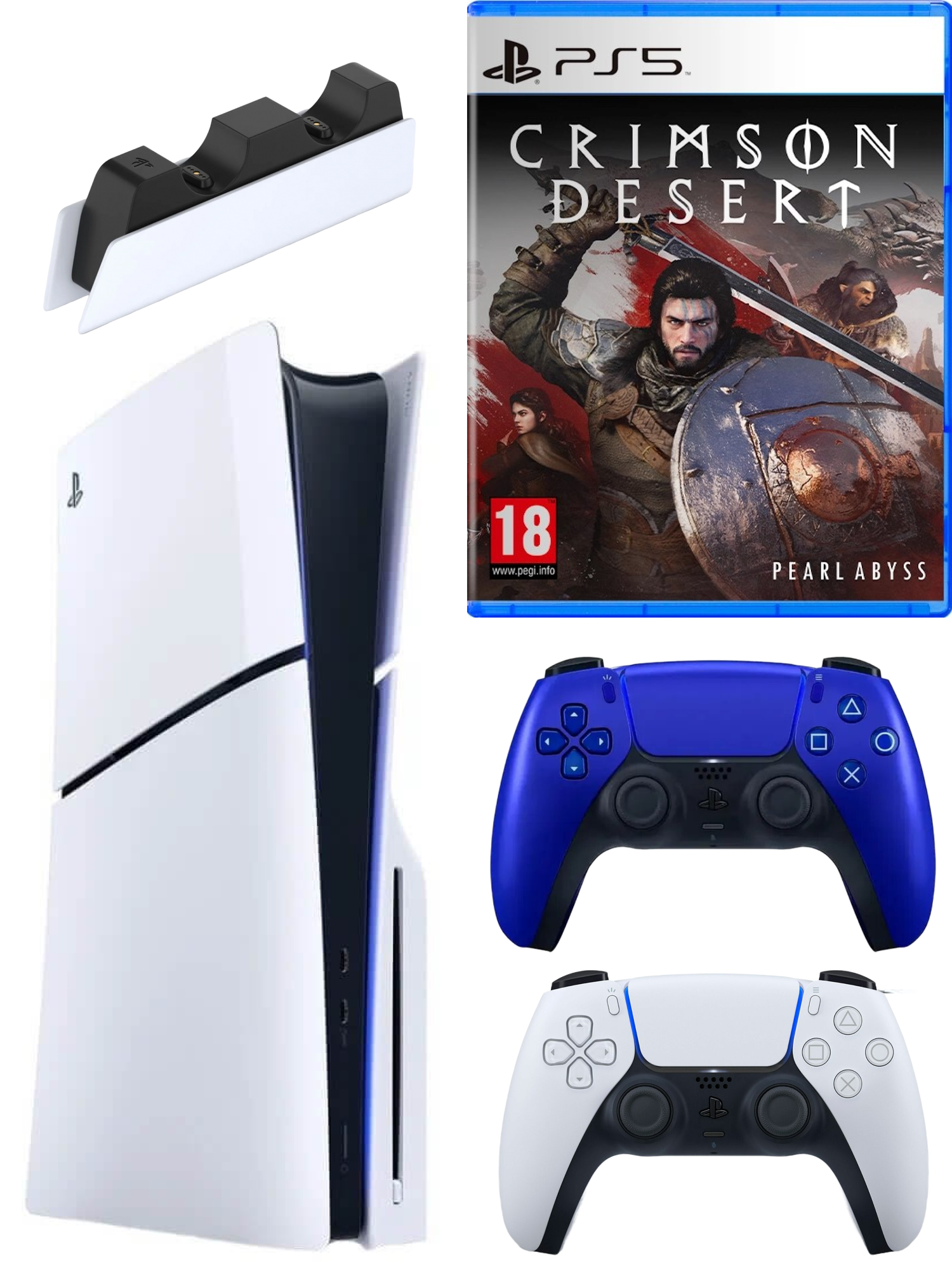 Игровая приставка Sony PS 5 Slim, 1ТБ(с дисководом)+2-ой геймпад+Зарядная станция+Crimson Desert