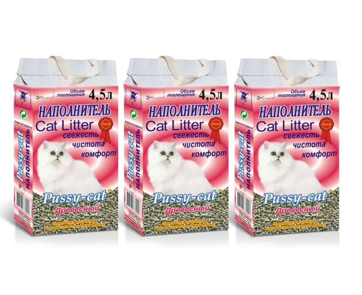 Pussy-cat Наполнитель Древесный Впитывающий Без отдушки 7100г.