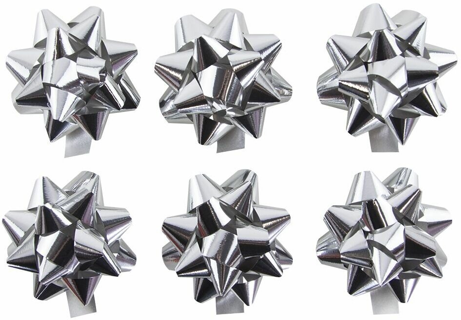 Подарочные банты Дон Баллон "Звезда", серебристые, Металлик, 7,6 см, 6 шт