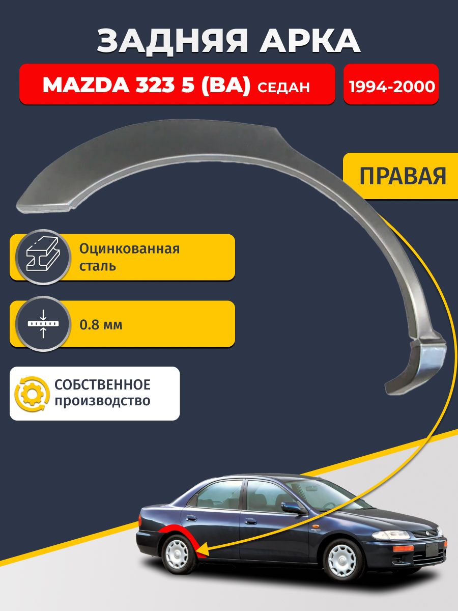 Правая задняя ремонтная арка для автомобиля Mazda 323 5 BA 1994-2000 седан (Мазда 323). Оцинкованная сталь 0,8мм.