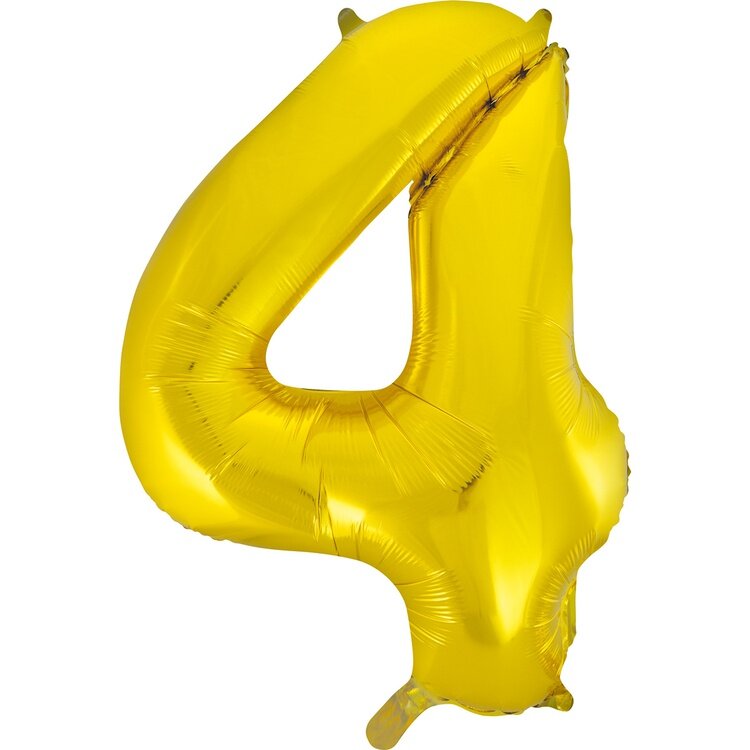 Фольгированная цифра "4", золотая, 40" (100 см)