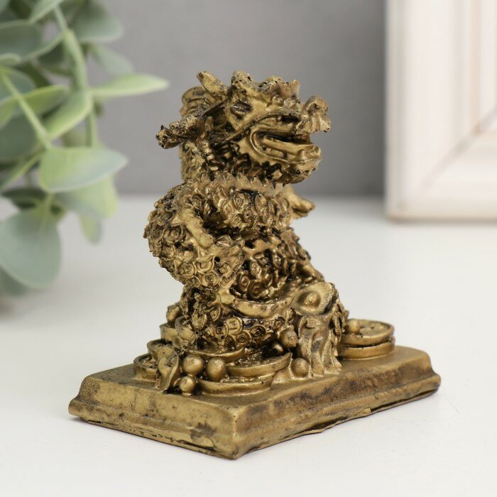 Нэцкэ фигурка полистоун под бронзу «Дракон. Денежная активация», 4.7×7×7.5 см
