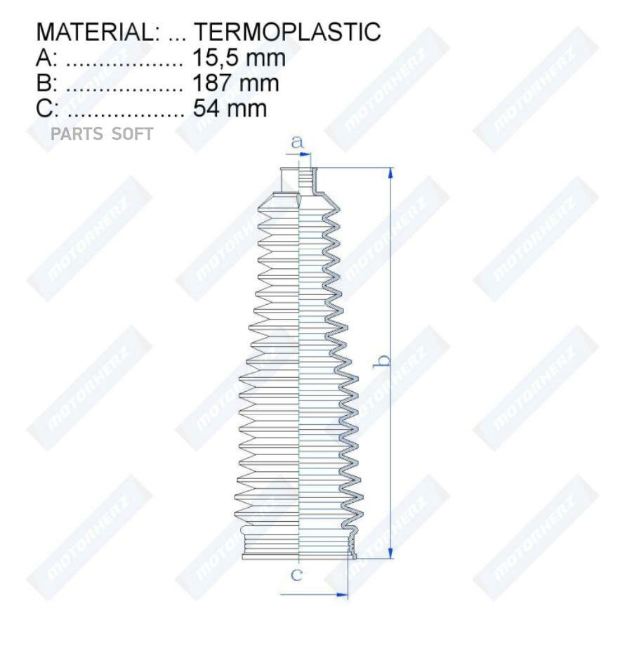 RDZ0571MG MOTORHERZ Пыльник рулевой рейки TERMOPLASTIC (15,5*187*54) VW