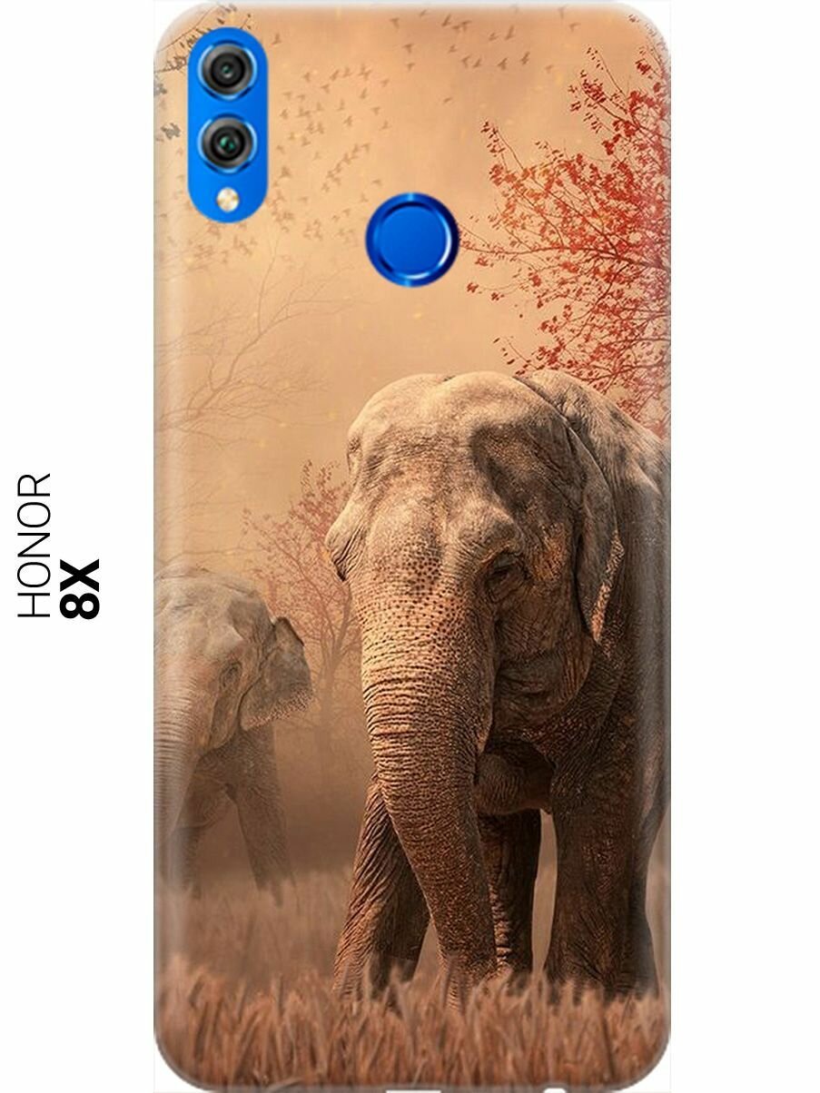 Силиконовый чехол на Honor 8X, Хонор 8Х с принтом "Закатный песочный слон"
