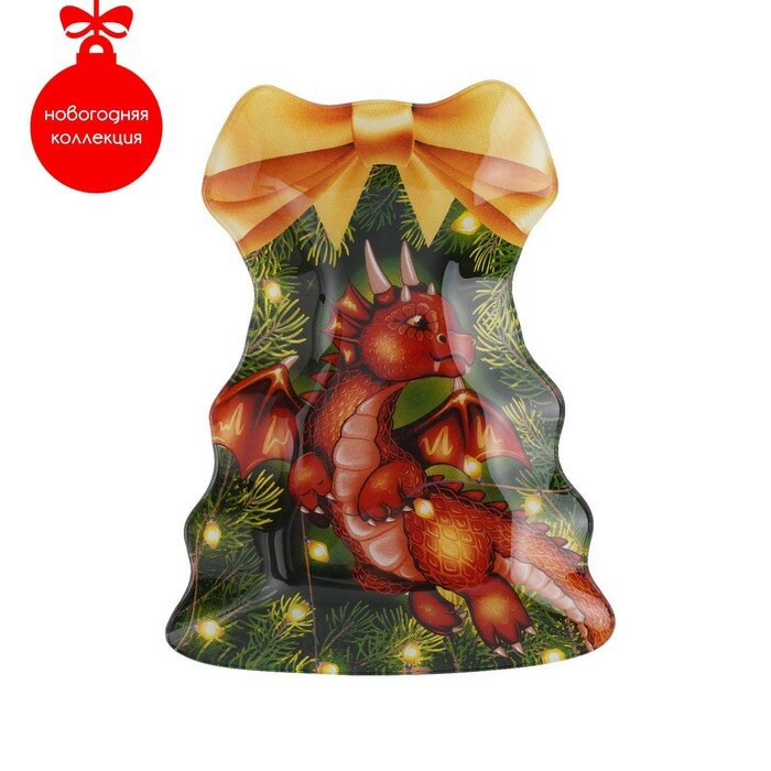 Блюдо стеклянное сервировочное Доляна «Ёлочка с бантом. Дракоша», 21×16×2 см