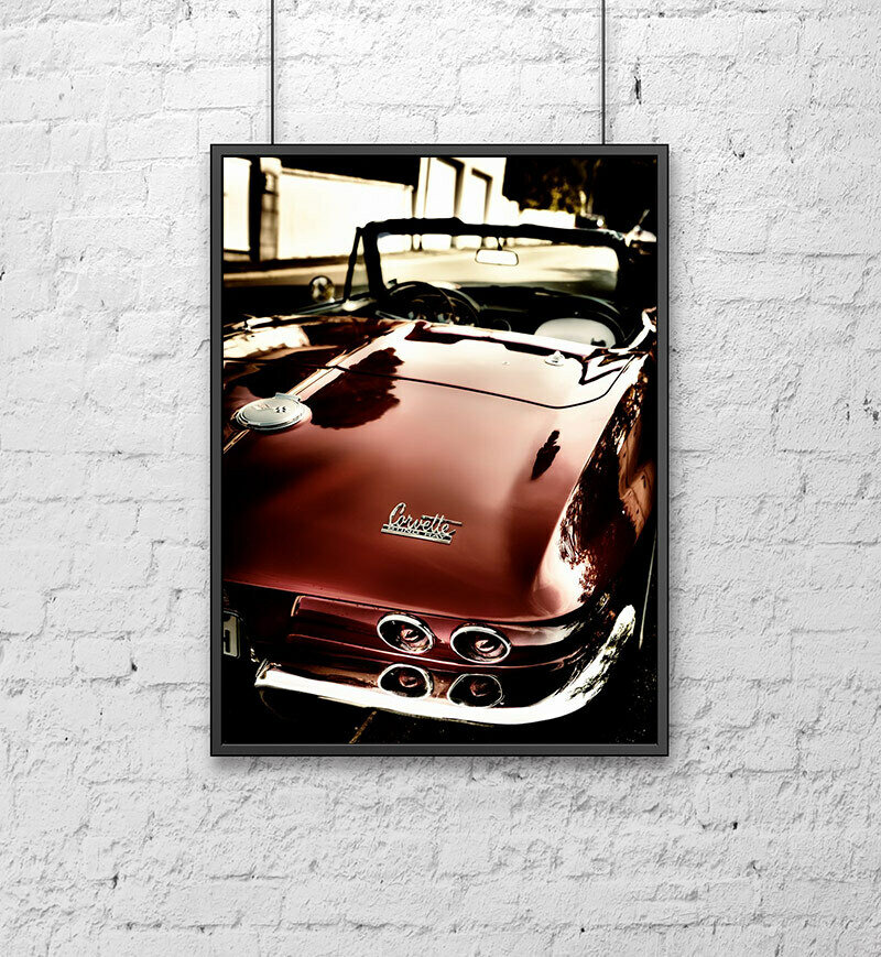Постер для интерьера на стену (30х40). Ретро авто фото Chevrolet Corvette / постеры картины для интерьера, постеры для интерьера, постер на стену, картина на стену, картина на кухню, плакат, декор и интерьер