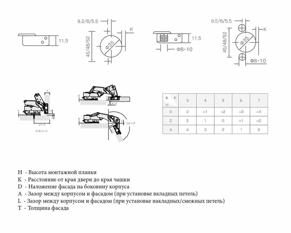 Петля для вкладных дверей Firmax Smartline, Clip On, Soft-Close, угол открывания 155°, 48мм, 35 мм чашка, 2 шт