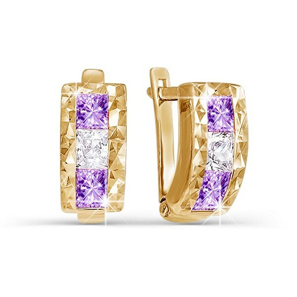 Серьги, красное золото, 585 проба, фианит