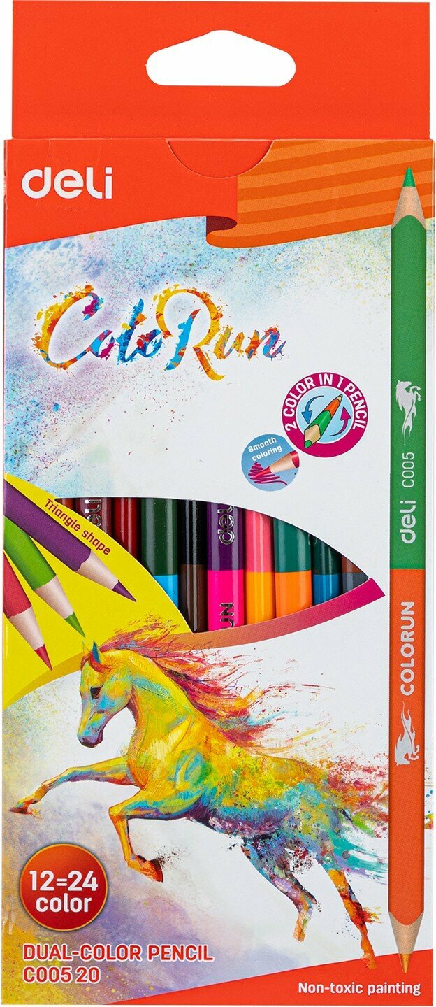 Карандаши цветные двухсторонние "ColoRun" (12 штук, 24 цвета) (Deli EC00520)