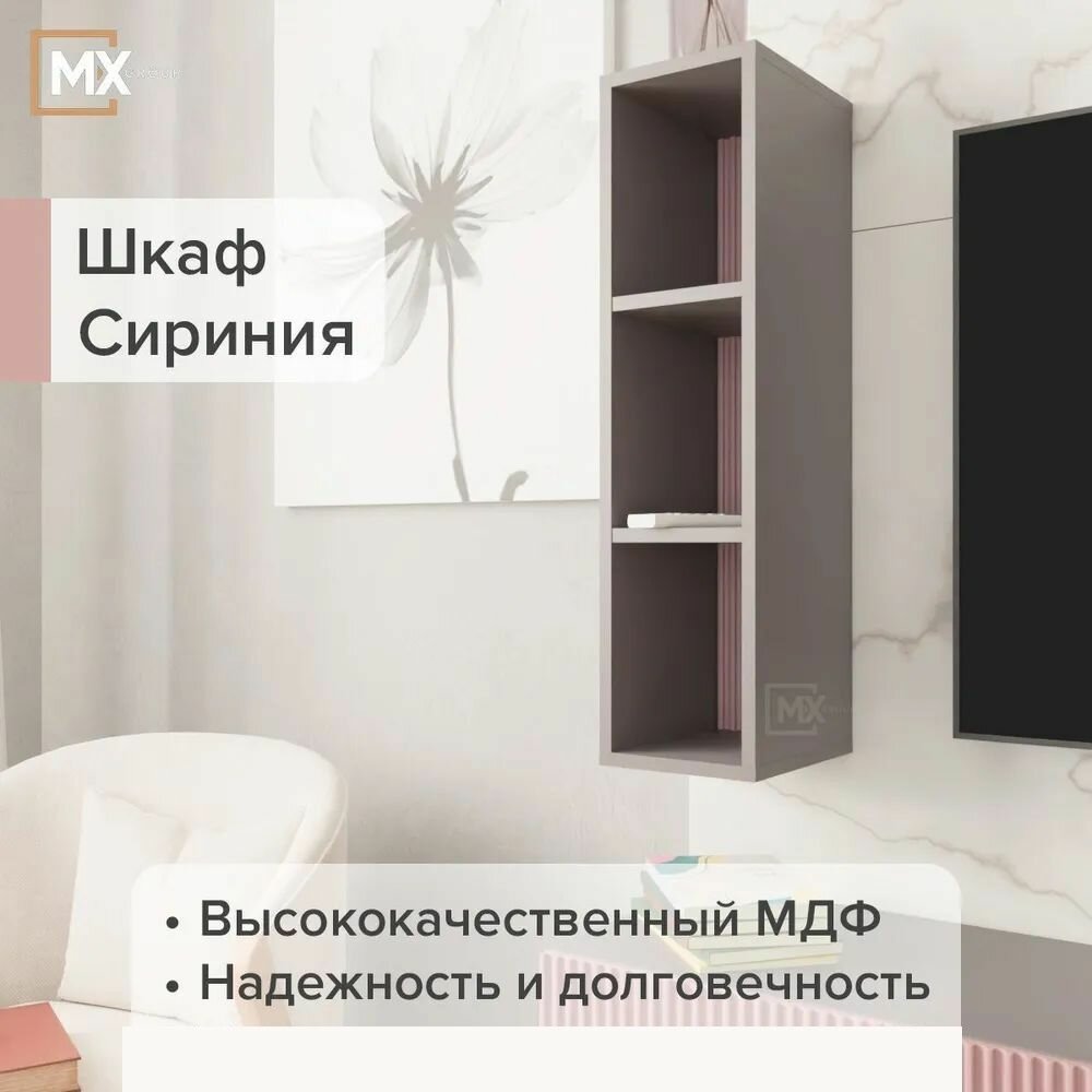 Шкаф навесной Сириния открытый серый графит/МДФ пудра матовый с полками для гостиной, дома, дачи, офиса 800х200х268 тэкс