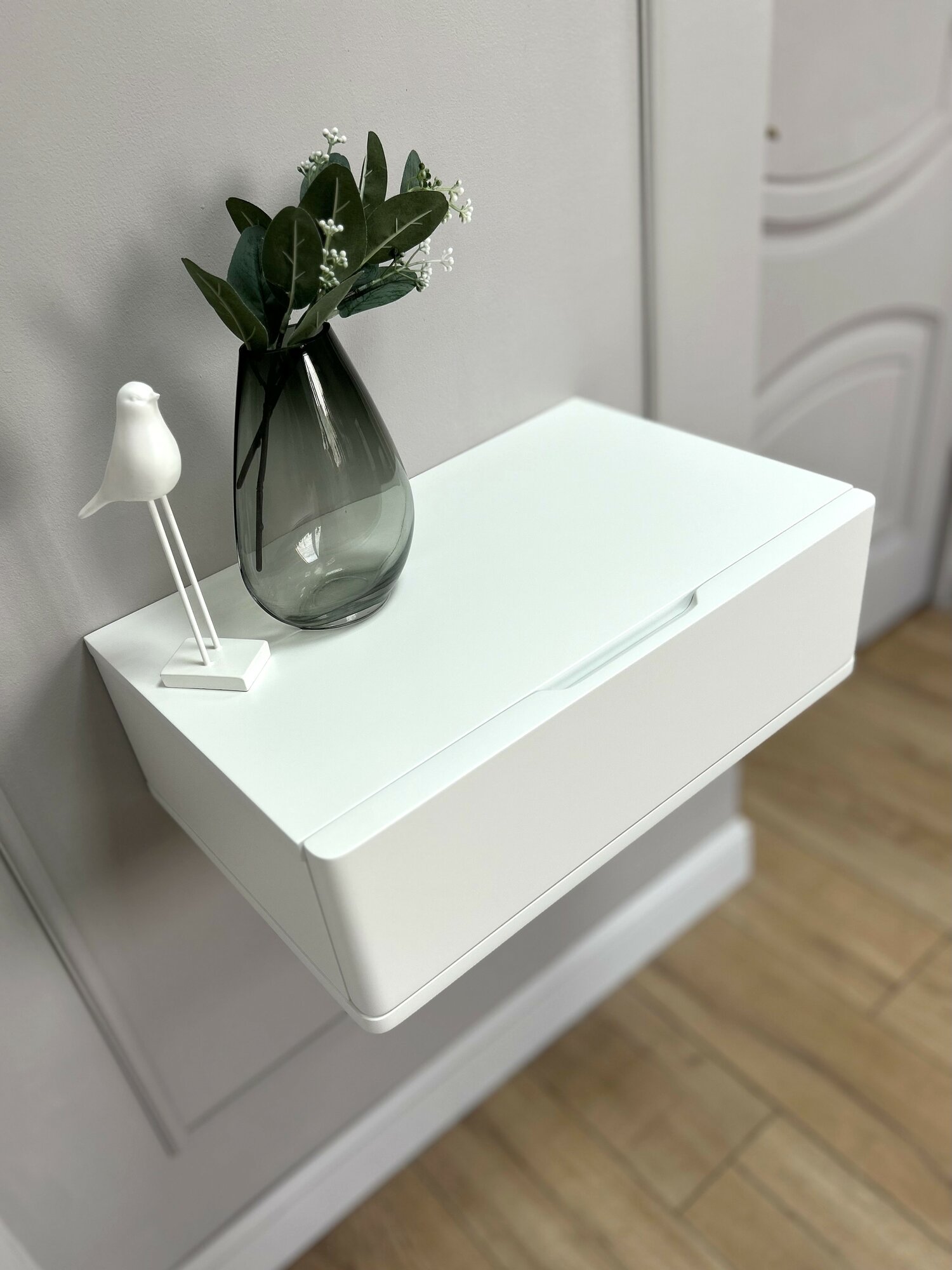 Тумба прикроватная подвесная консоль белая, эмаль мдф 50х32х16 см, Bianko