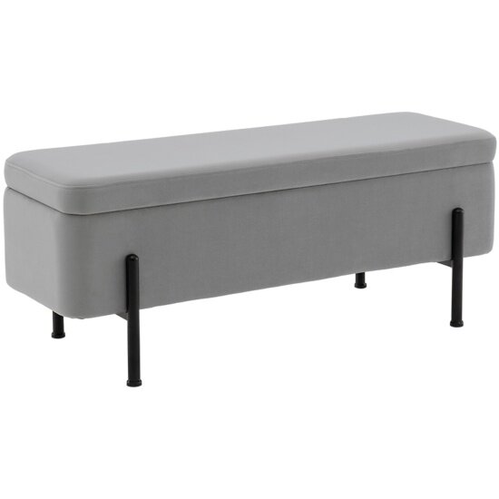 Банкетка Stool Group Болейн с ящиком, велюр серый, черные ножки