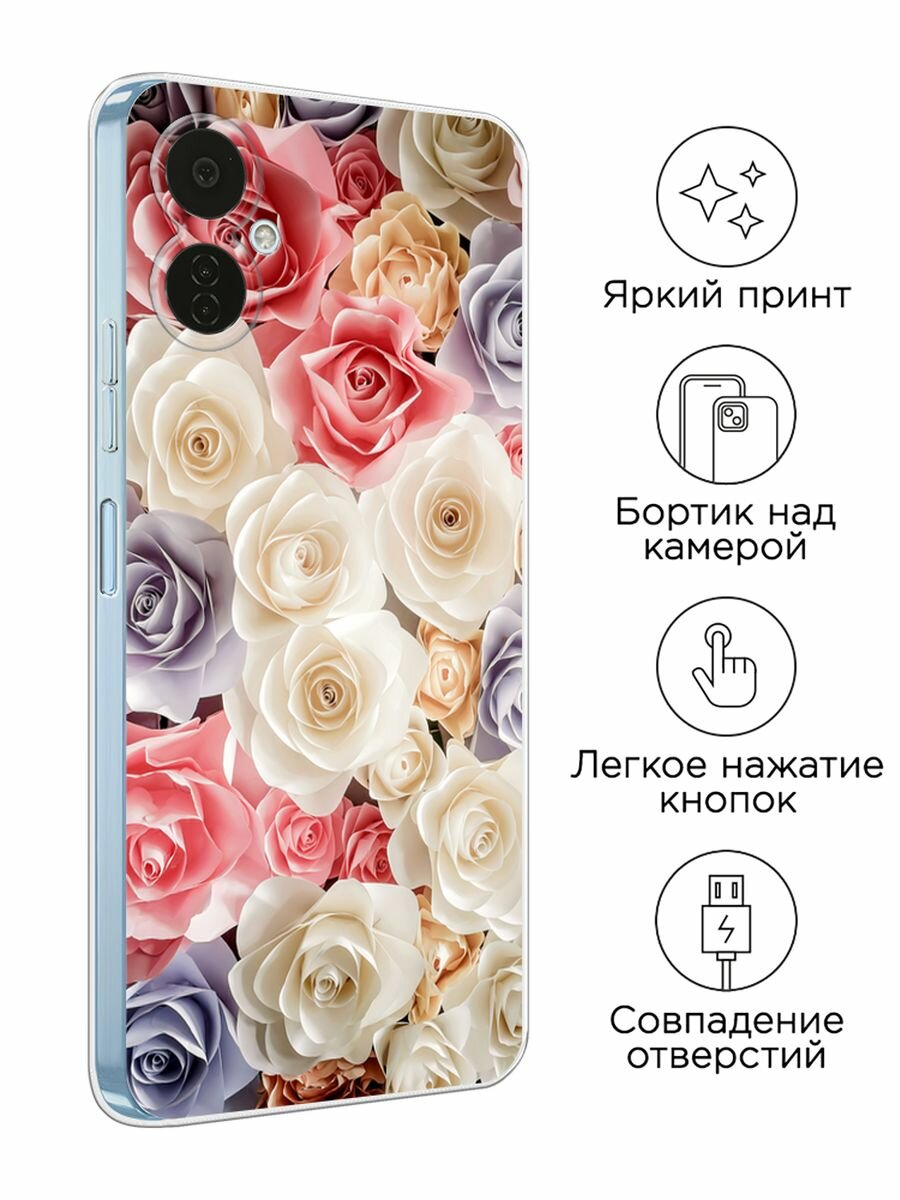 Чехол на Tecno Camon 19 Neo / Техно Камон 19 Нео с принтом "Пастельные розы" — фото 1
