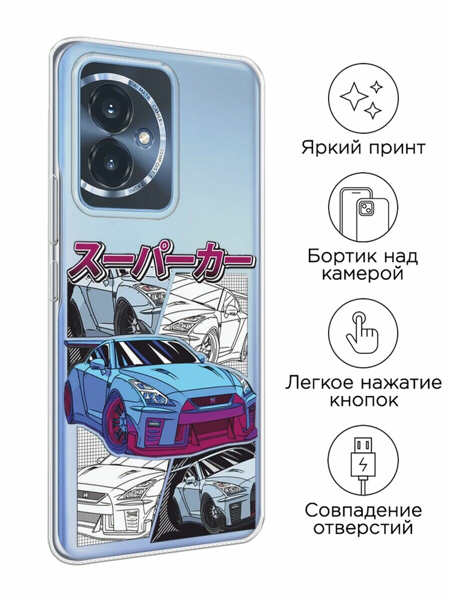 Чехол на Honor 100 / Хонор 100 с принтом "JDM коллаж", прозрачный — фото 1