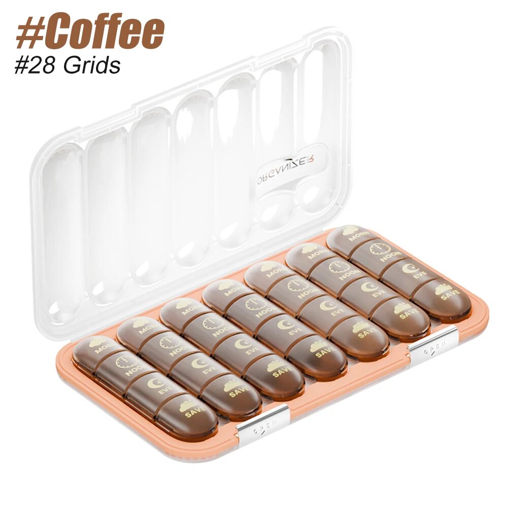 Ежедневная водонепроницаемая таблетница на неделю coffee-28