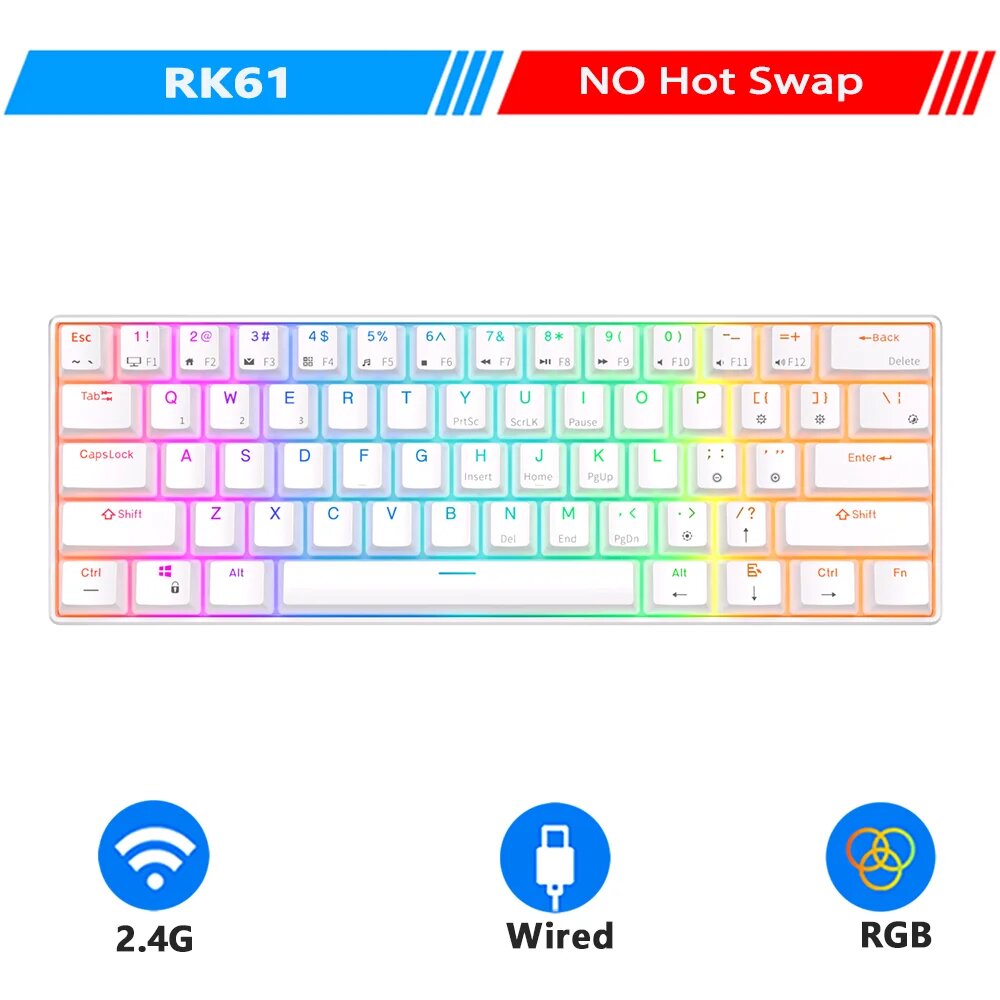 Royal Kludge RK61 механическая беспроводная клавиатура 61 синий переключатель, Cherry NO Hot Swap
