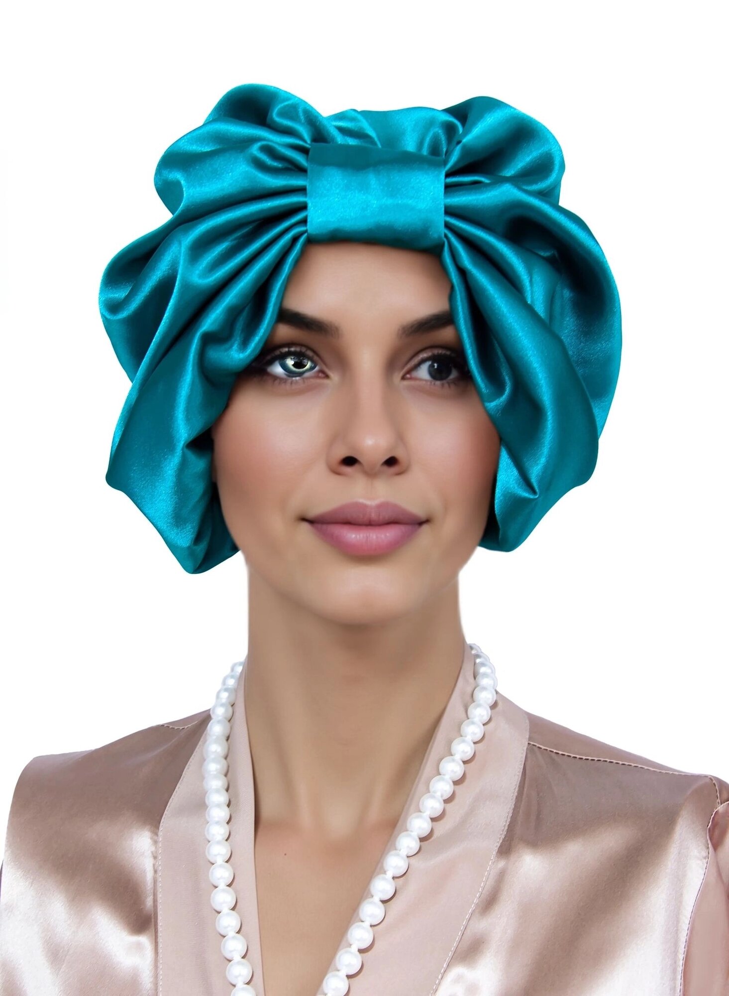 Тюрбан для защиты волос во время сна и проведения косметических процедур, универсальный размер, цвет бирюзовый, подклад бирюзовый