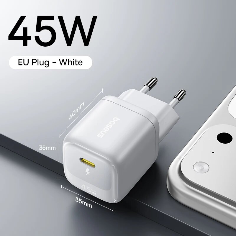 Baseus 45W GaN зарядное устройство White EU Plug