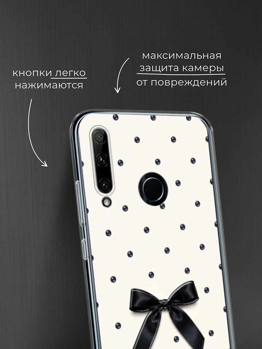 Силиконовый чехол на Honor 10i/20 Lite 2019/20e/Huawei P Smart Plus 2019 / Хонор 10i с принтом Бантик на фоне в горошек — фото 1
