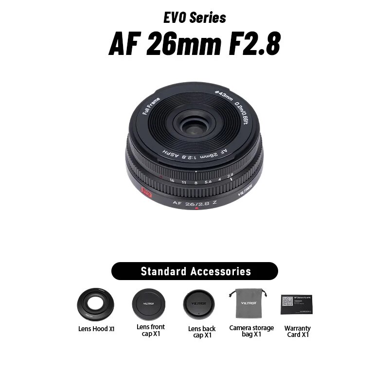 Viltrox AF 26mm F2.8 EVO Объектив для Sony E и Nikon Z Крепление Sony E (FE), AF 26mm F2.8 EVO