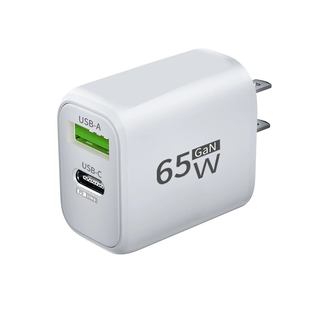 USB-C GaN Адаптер Для Быстрой Зарядки 65 Вт С Вилкой EU/US Для Мобильных Зеленый, US White