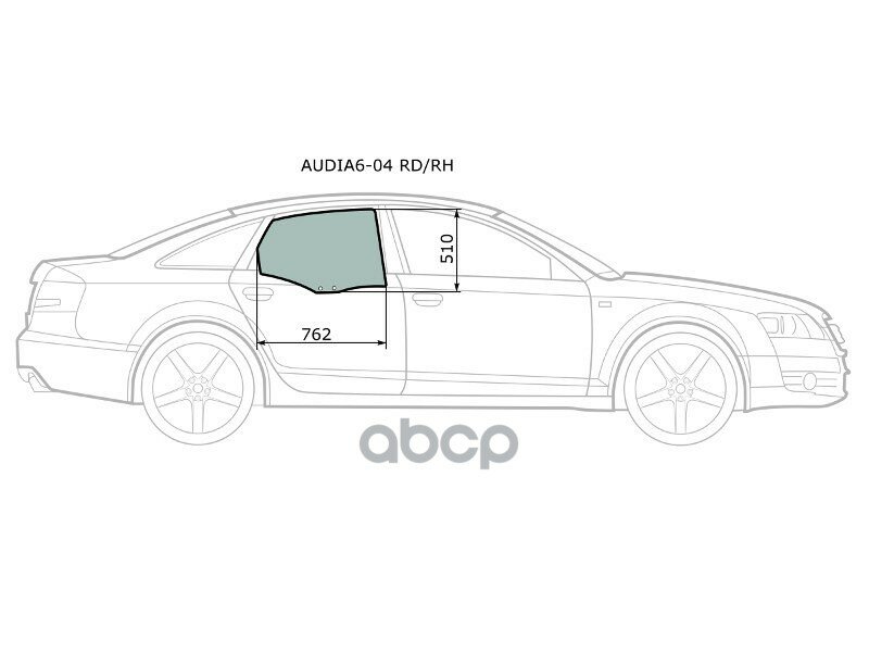 Стекло боковое опускное (Сзади/ Справа/ Цвет зеленый) Audi A6 04-10 / RS6 08-10 XYG арт. AUDIA6-04 RD/RH