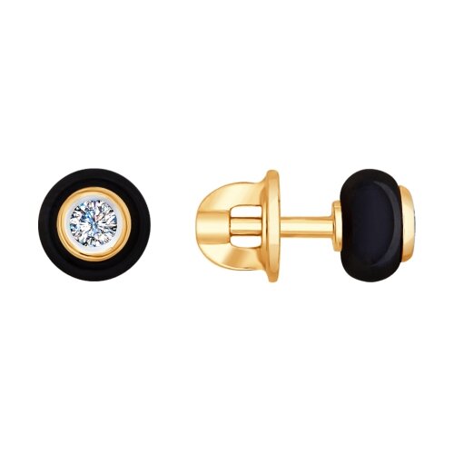 Серьги пусеты, красное золото, 585 проба, бриллиант, керамика