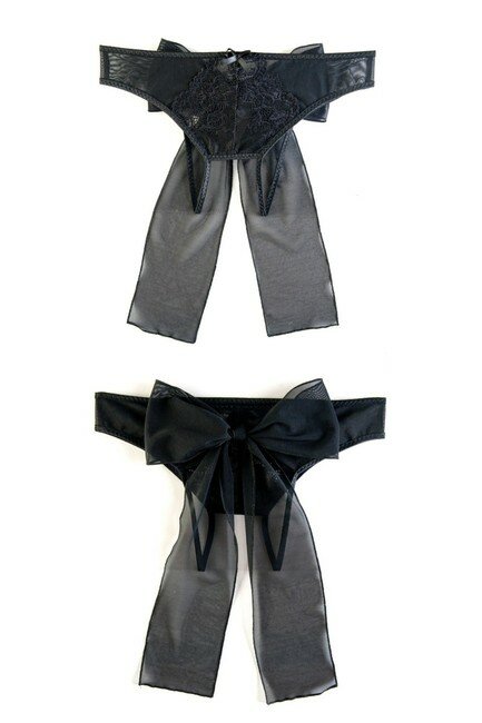 Чёрные контактные трусики с бантом на ягодицах ML (46-48)