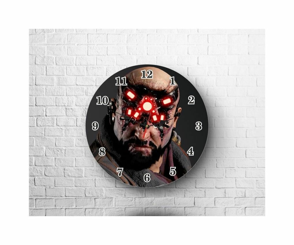 Часы настенные GOODbrelok круглой формы, диаметр 20 см, с принтом "Киберпанк" - 1