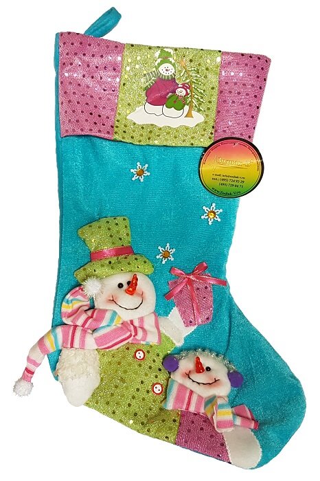 Декоративная новогодняя упаковка из текстильных материалов "Чулок со снеговиками" арт. NC13-1327/3. Вместимость - до 850 г