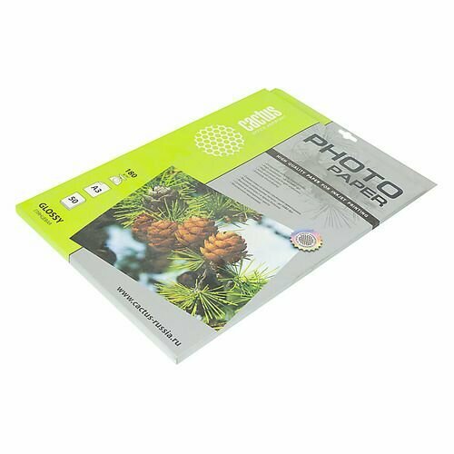 Фотобумага Cactus CS-GA318050, A3, для струйной печати, 50л, 180г/м2, белый, покрытие глянцевое