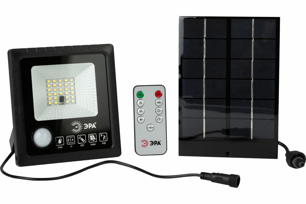 ЭРА Светодиодный уличный прожектор на солнечной батарее 20W 350 lm 5000K Б0049545