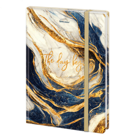 Блокнот Brauberg с резинкой в клетку 96л, А5 145х203мм, твердая обложка с фольгой, , Marble, 115536