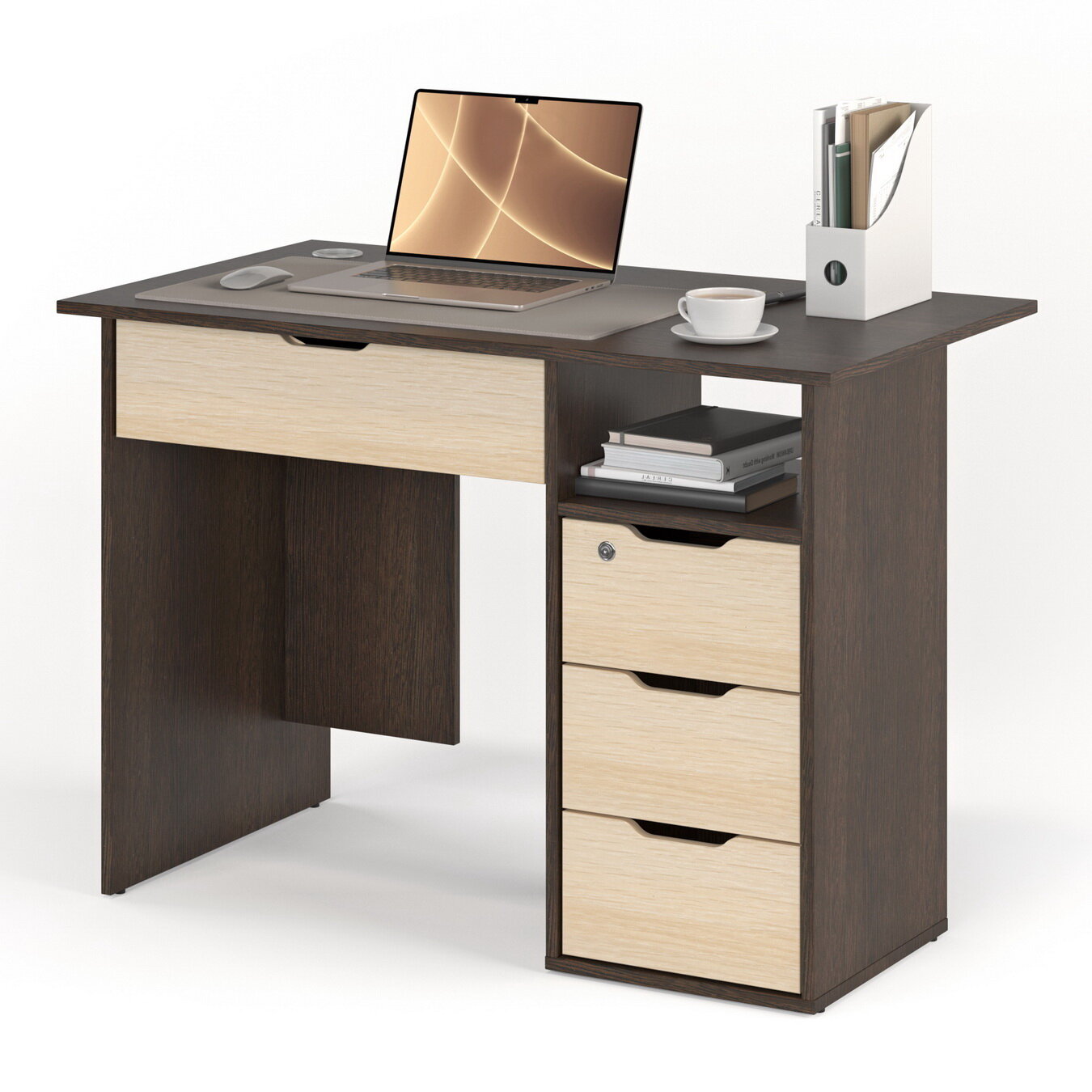 Стол письменный БАНГА-63-Я правый Венге - Дуб молочный