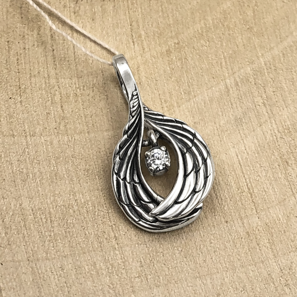 Подвеска, серебро, 925 проба, чернение, оксидирование, фианит