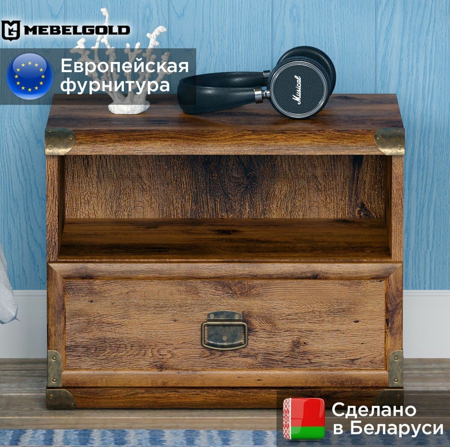 Индиана / Indiana Тумба прикроватная в спальню, детскую, деревянная, белорусская, JKOM 1s дуб саттер МебельГолд