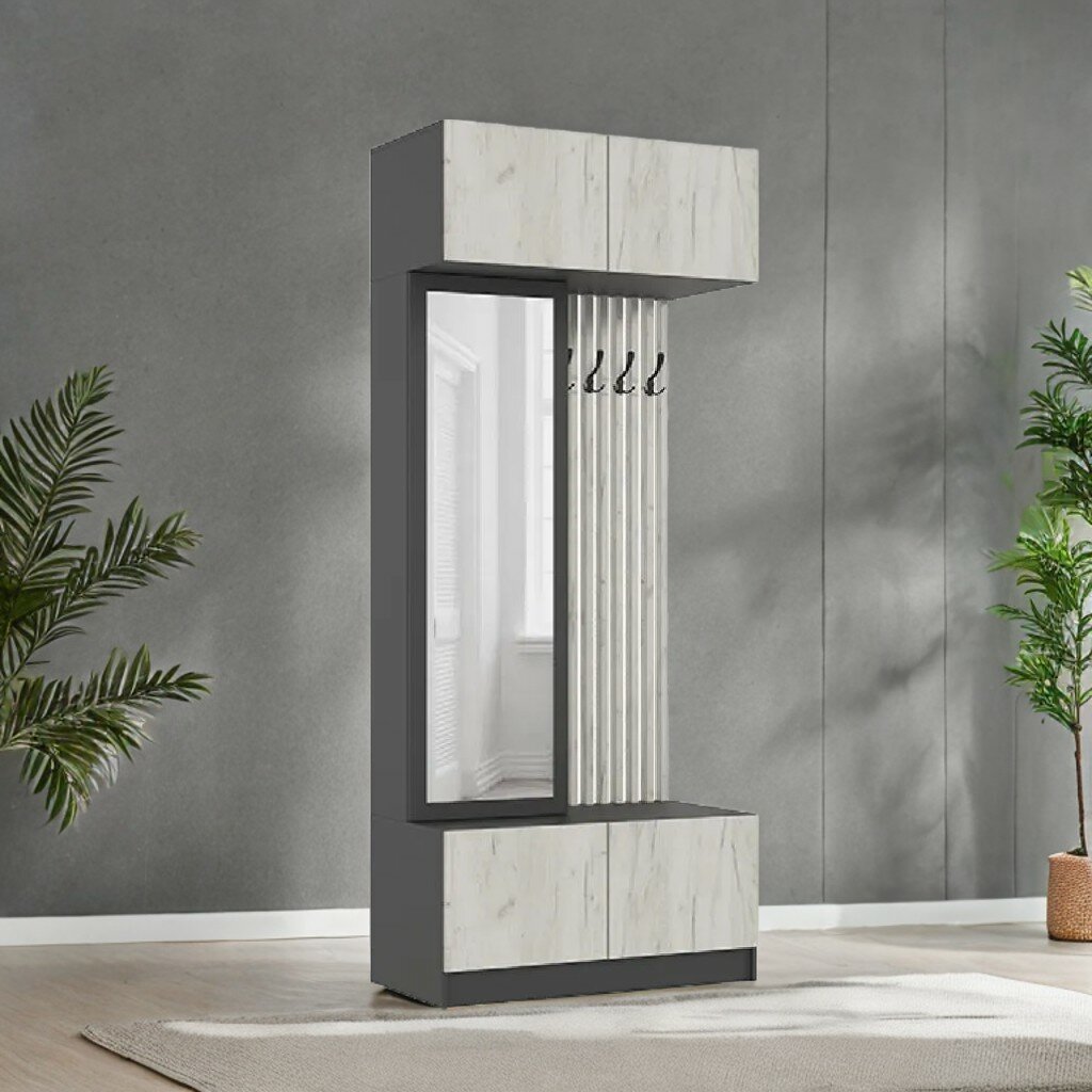 Прихожая Роджина , 100х52х240, ЛДСП, дуб белый крафт/графит, Миф