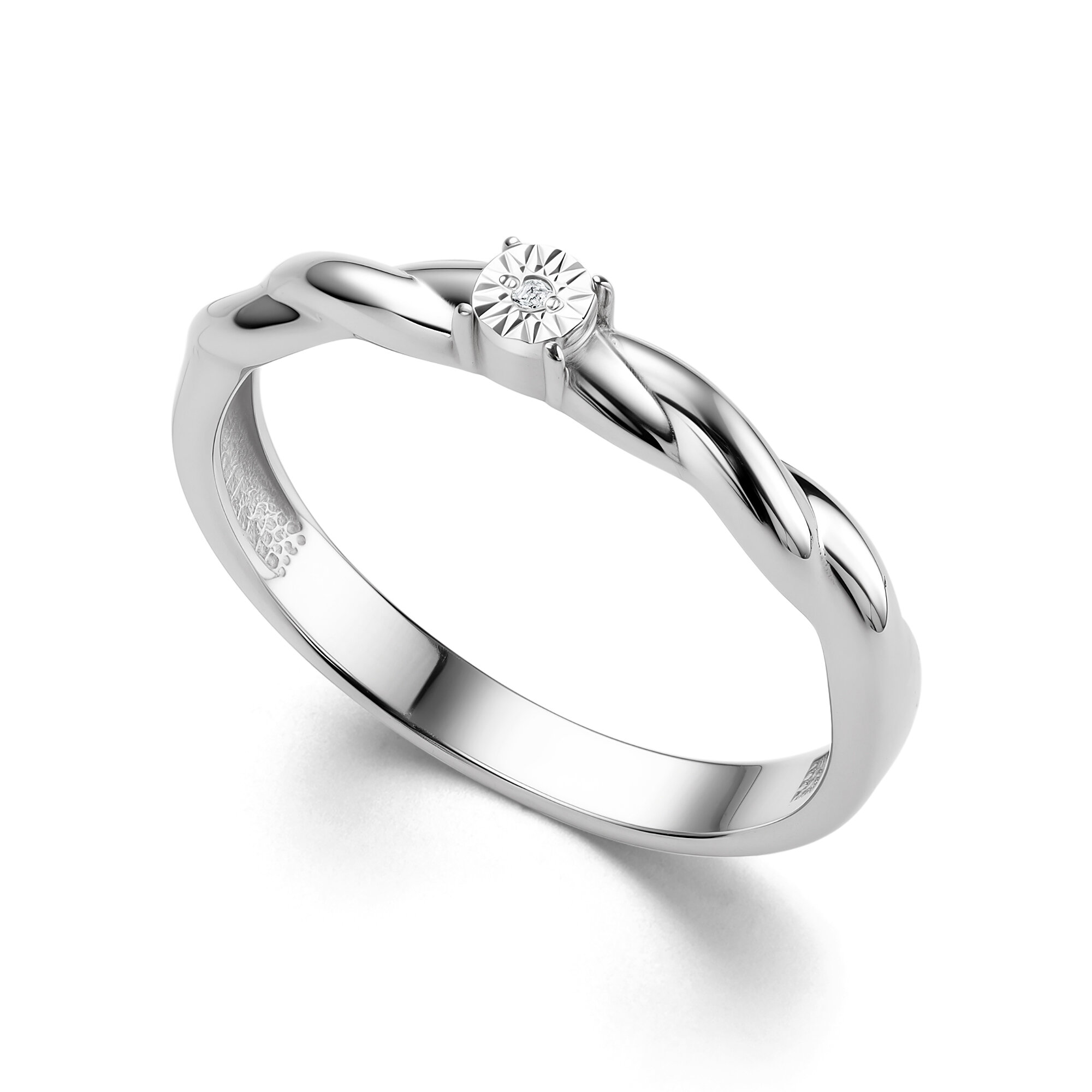 Кольцо, серебро, 925 проба, родирование, бриллиант